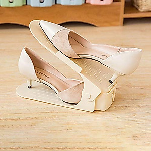 Cicilin Shoe Slots Organizer, 4 PCS Adjustable Double Layer Stack Shoe Rack, Space-Saving Storage Rack Holder (Beige)