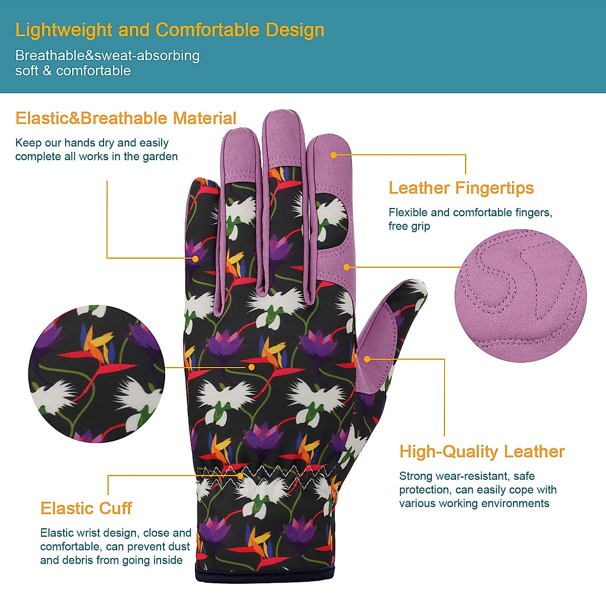 Bamllum Leather Gardening Gloves for Women - Working Gloves for Weeding, Digging, Planting, Raking and Pruning(Baiziteng)