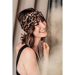 Headbands for Women' s Hair Wide Thick Stretchy Boho African Turban Knotted Leopard Head Bands 4Packs