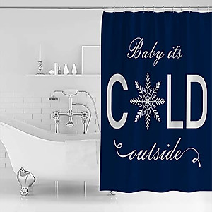 LBHAUSE Waterproof Fabric Shower Curtain, Christmas Shower Curtain for Bathroom Curtains Bathtubs Hotel Washable Shower Curtains with 12 Hooks Standard 60x72 Cold Winter Snowflakes Blue Backdrop