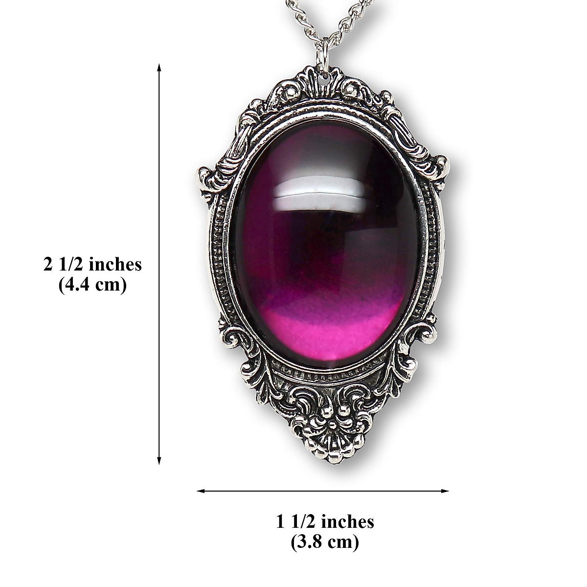 Real Metal Purple Cabochon in Antiqued Silver Finish Pewter Frame Pendant Necklace
