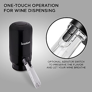 Ivation Wine Aerator & Dispenser with Flexible Tube | Electric Battery-Operated Universal Wine Bottle Spout with Automatic Button Dispenser, Aeration Control, Integrated LED Light & Removable Rod