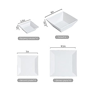 Porlien Classic White Square Dinnerware Set for 4, Off White