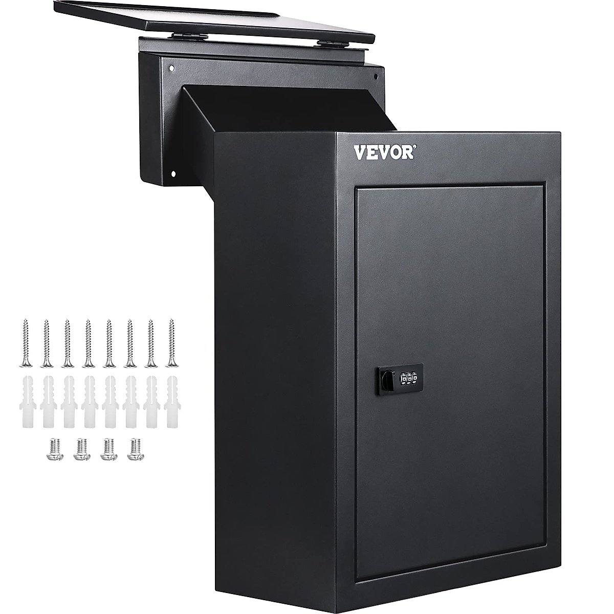 VEVOR Through The Wall Drop Box, 12.5''x6.3''x16.9'' Mail Drop Box w/Adjustable Chute, Deposit Drop Box w/Code Lock, Rainproof Wall Mount Mailbox for Letters, Rents, Check & Keys, Home & Office, Black