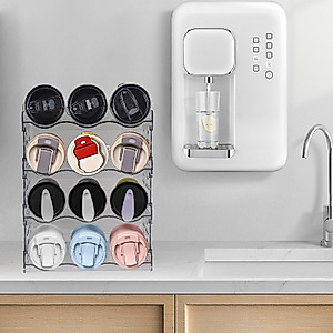 4 Tier Stackable Water Bottle Organizer Holder, Large Compartment Bottle Storage Rack for Stanley Tumbler, Clear Plastic Wine Rack/Drink Bottle Holder for Cabinet Organization and Storage