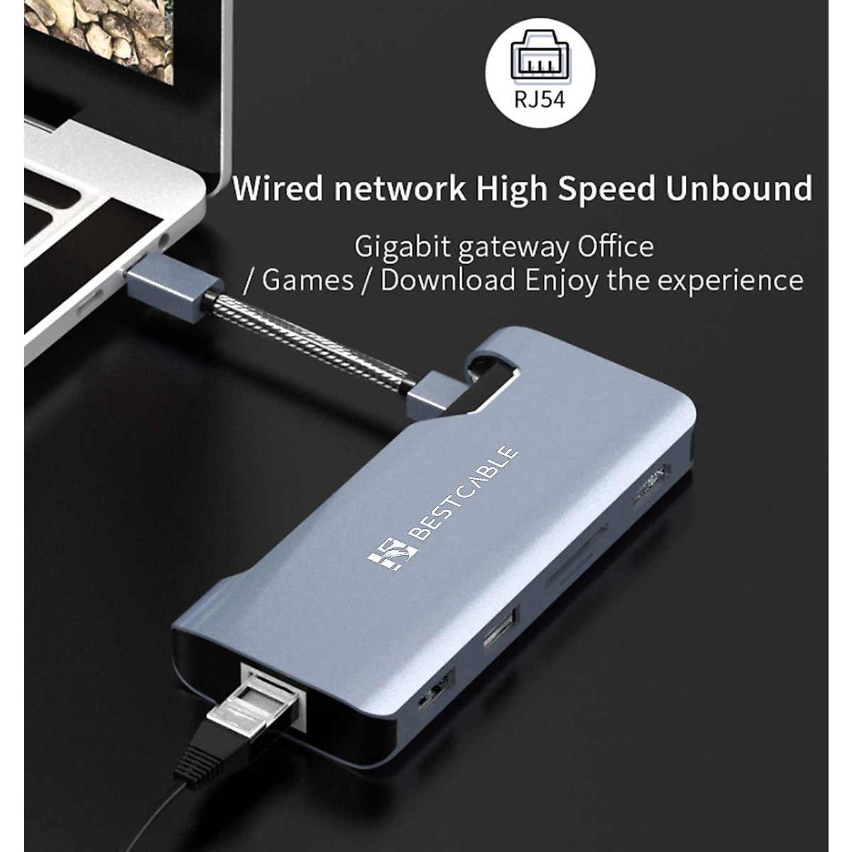 USB C Hub Adapter, BEST CABLE 7 in 1 USB C to HDMI 4K Adapter, Gigabit Ethernet RJ45, USB C Power Delivery, 2*USB 3.0 Port, SD/TF Card Reader Compatible with MacBook Pro,MacBook Air,Samsung,and More