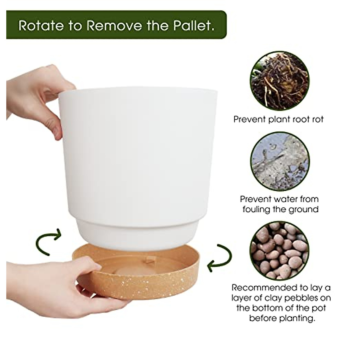 Plastic Plant Pots,6.5 inch Flower Planter Pots with Trays,Modern Stylish Indoor & Outdoor Garden Pots for All House Plants,Flowers,Herbs,Succulents (White, 6)