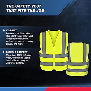 Neiko 53963A High Visibility SAFETY Vest with 2 Pockets, ANSI/ISEA Standard, Color Neon, Size XL, X-Large, Yellow