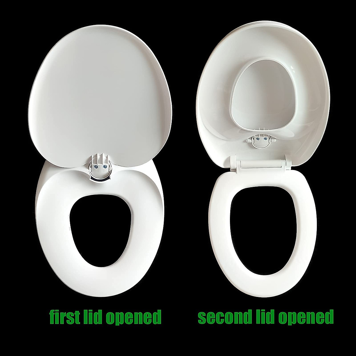 Toilet Seat with Built-In Potty Training Seat, Soft Close,Never Loosen， Removable Easy to Instal &Clean,Durable Plastic ,Fits both Adult and Child, Oval, White