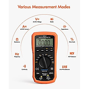 Crenova MS8233D Digital Multimeter 6000 Count Auto-Ranging DC AC Voltmeter Ohm Volt Amp Tester for Voltage Current Resistance Capacitance Continuity Diode Duty-Cycle Frequency NCV Live Wire Test