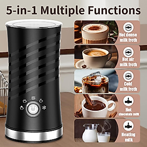 SEEDEEM Milk Frother, 5 in 1 Electric Milk Frother and steamer, Automatic Hot And Cold Foam Maker with 2 Whisks for Coffee, Latte, Cappuccino, Hot Chocolate, Black