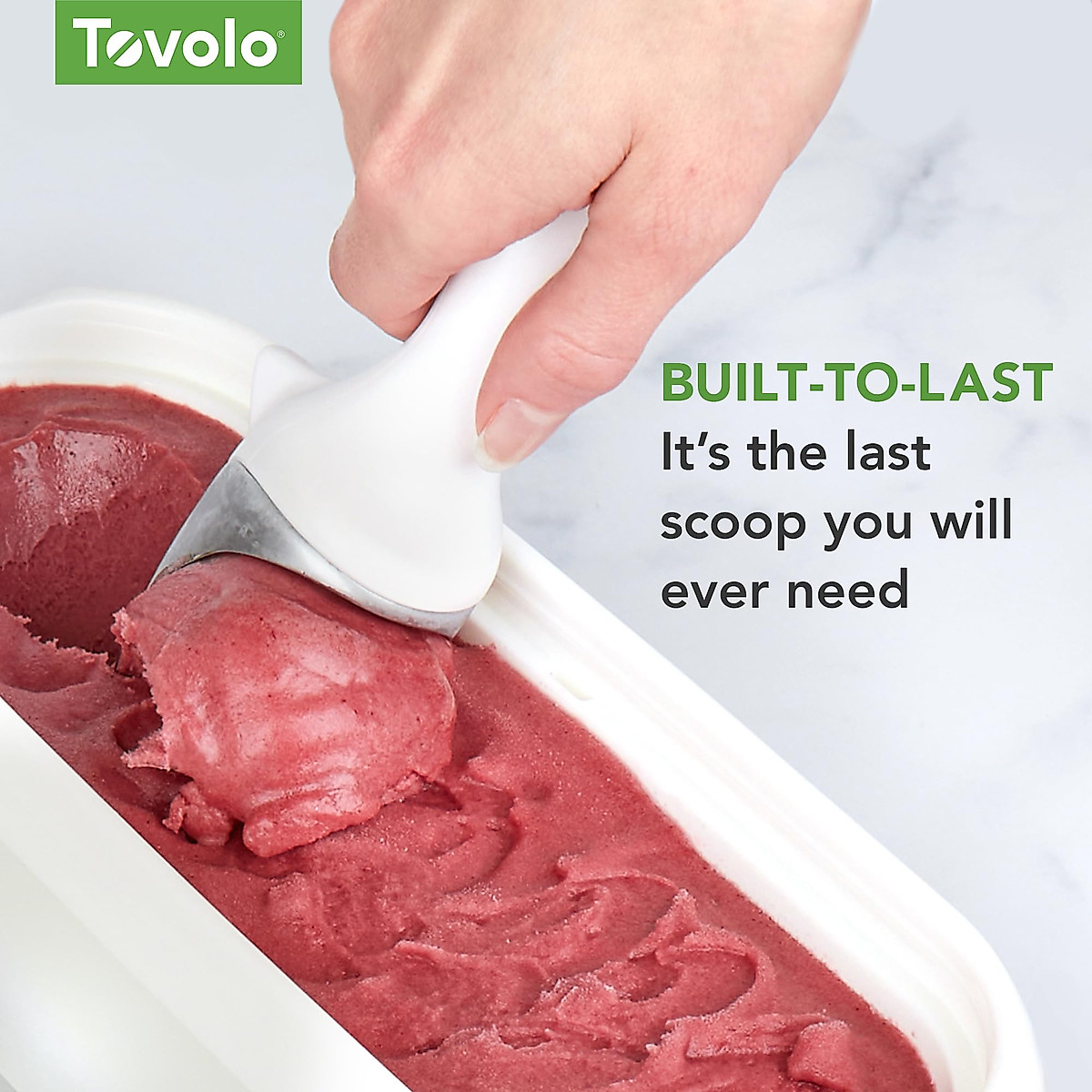 Tovolo Tilt-Up Ice Cream Scoop (White) - Non-Slip Grip Ice Cream Scooper with Footed Handle – Ice cream Scoop for Cookie Dough, Gelato, Sorbet & Frozen Treats - Dishwasher Safe & BPA-Free