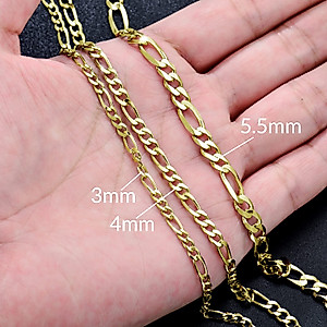 PDTJMTG 925 Sterling Silver Figaro Chain 3MM, 4MM, 5.5MM Diamond-Cut Figaro Link Chain Necklace for Men Women 18, 20, 22, 24, 26 Inch (Chain Length: 18 Inches, Chain Width: 4MM-gold)