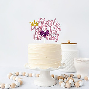 Maicaiffe A Little Princess is on Her Way Cake Topper, Gender Reveal Party - It's a Girl - Girl First Birthday Party Cake Decorations Pink Glitter
