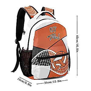 Anneunique Personalized Volleyball Orange Name Backpack Casual Travel Daypack for Hiking Traveling Sport