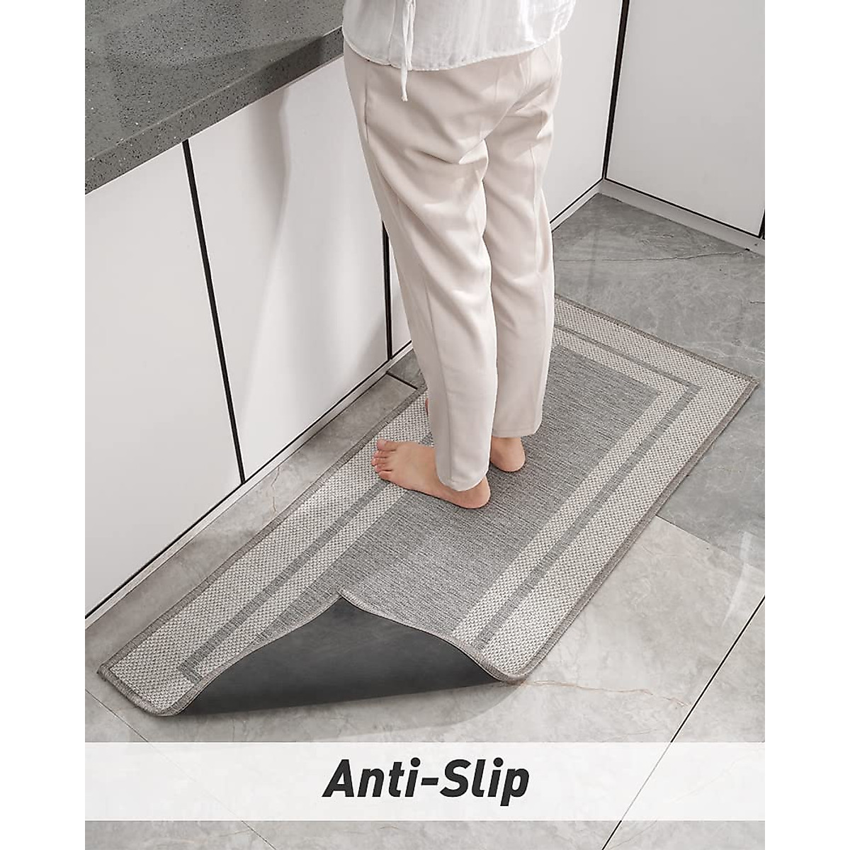 PADOOR Kitchen-Rugs Washable, Rubber Backing Non-Slip Kitchen Mat,Absorbent Kitchen Floor Mats in Front of Sink, Kitchen Mats for Floor Grey 17"x32"