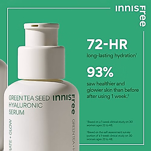 innisfree Green Tea Seed Hyaluronic Serum with Panthenol and Niacinamide, Korean Face Serum for Hydration and Glow (Packaging May Vary)