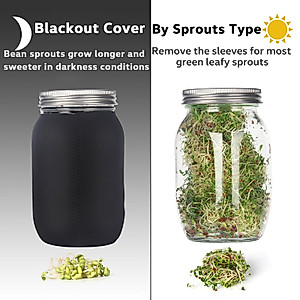 Complete Sprouting Jar Kit- 2 Wide Mouth Mason Jars with Premium 316 Stainless Steel Screen Lids, Blackout Sleeves,Tray, Stand - Seed Sprouter Set for Growing Broccoli, Alfalfa, Salad, Sandwich
