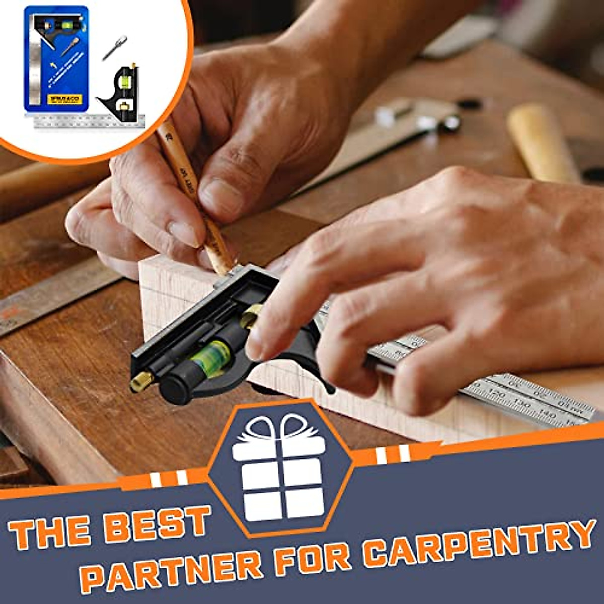 Sirius&Co 6" Combination Square of Metric and Imperial Measurements Stainless Steel Angle Ruler