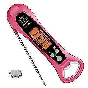 Digital Kitchen Meat Thermometer with Backlight LCD and Foldable Long Probe, Instant Read Food Cooking Thermometer Use for Grill,Liquid, BBQ, Baking and Candy (LightCoral)