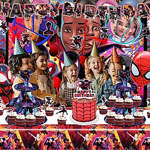 Black Spider Cupcake Stand, Miles Morales Birthday Party Supplies, Spider Hero Miles Dessert Stand Decorations, Superhero Cupcake Tower for Girls Boys Kids Baby Shower
