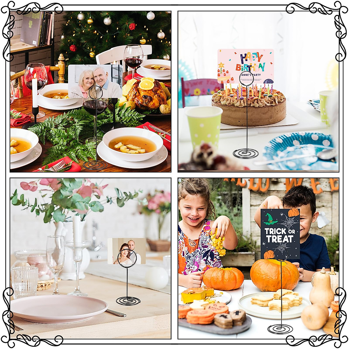 36 Pcs Table Number Holders 3 Size Black Place Card Holders Name Numbers Memo Note Cards Table Picture Holders Wire Photo Holder Clip Table Card Holder Stand for Wedding Anniversary Party Centerpieces