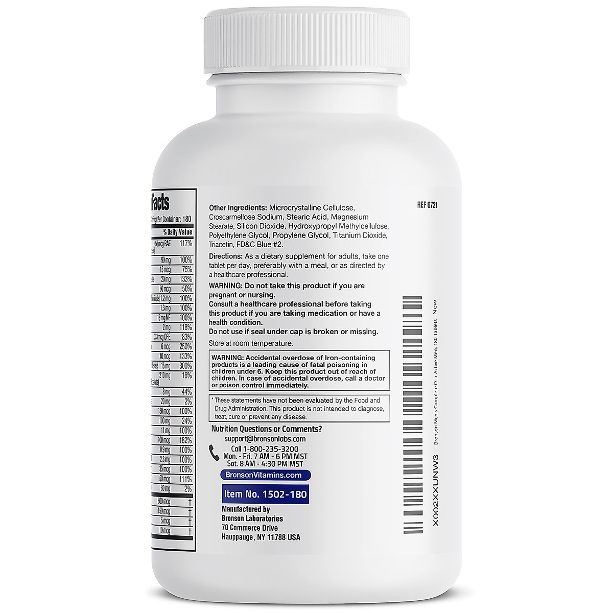 Bronson ONE Daily Men’s Complete Multivitamin Multimineral Once-Daily Multi for Active Men, 180 Tablets