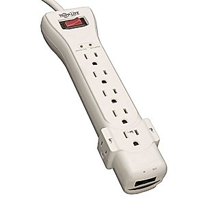 Tripp Lite 7 Outlet Surge Protector Power Strip, 7ft Cord, Right Angle Plug, 2160 Joules, & $75,000 INSURANCE (SUPER7) Ivory