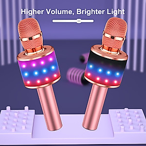 BONAOK Bluetooth Wireless Karaoke Microphone with LED Lights,4-in-1 Portable Handheld Mic with Speaker Karaoke Player for Singing Home Party Toys Birthday Gift for Kids Adults Girls Q78(Rose Gold)