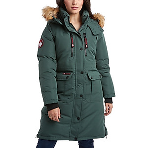 CANADA WEATHER GEAR Women's Winter Coat - Women's Parka and Long Winter Jackets for Women with Removable Faux-Fur Hood (S-3X), Size Small, Forrest Green/Natural