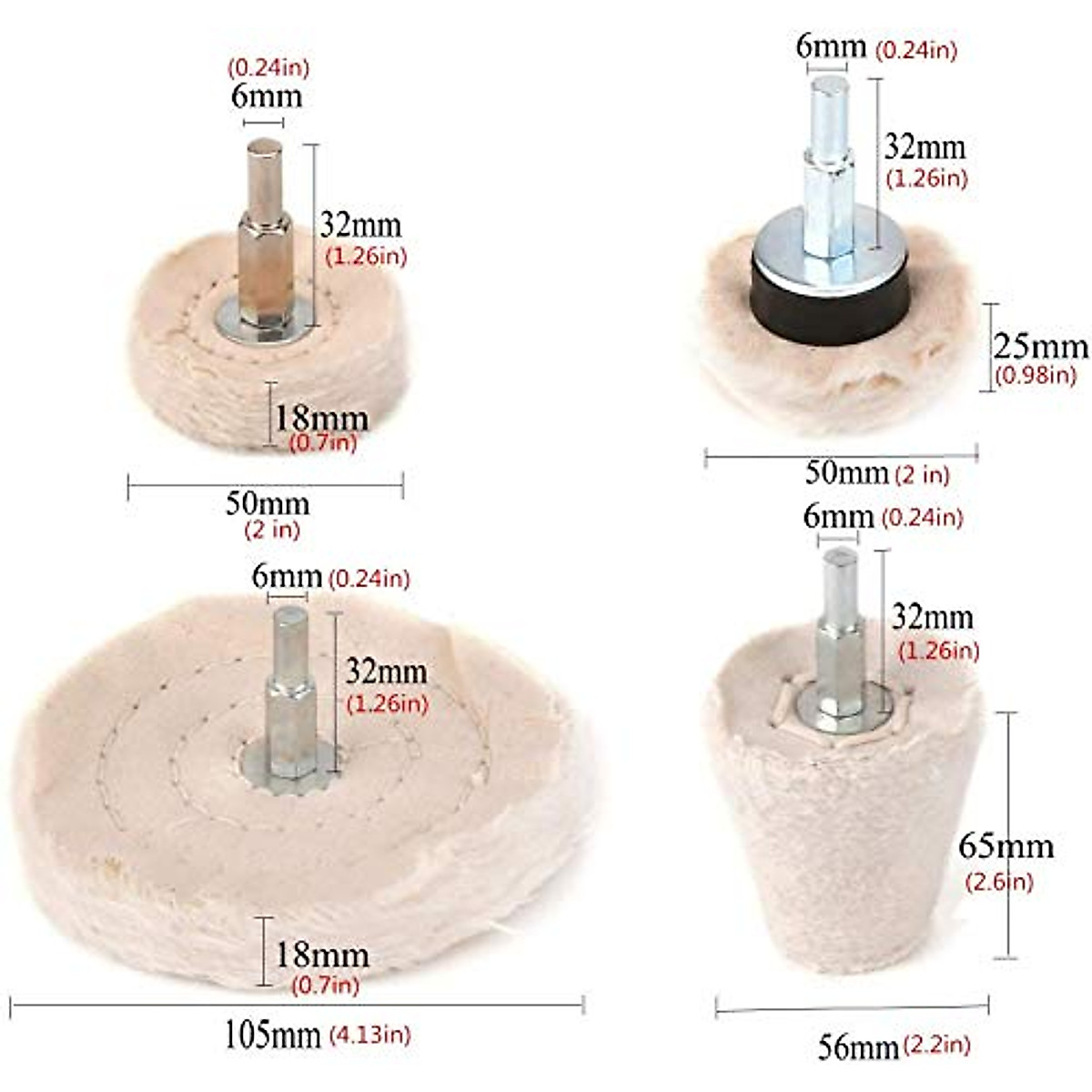 SHININGEYES Polishing Wheel for Drill 4 Pack, Buffing Wheel Polisher Kit with 1/4" Hex Shafts for Dremel Tools