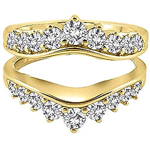 V Touch Round Cut D/VVS1 Diamond Enhancer Engagement Wedding Ring 14K Yellow Gold Plated 925 Sterling Silver Guard Wrap Jacket (6.5)