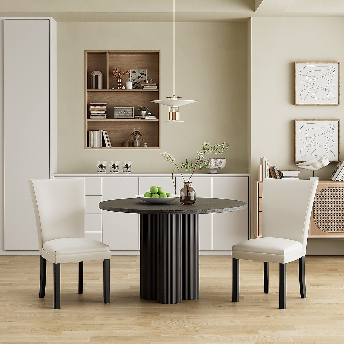 LEEMTORIG White Parsons Chairs Faux Leather Upholstered Dining Room Chairs, Accent Kitchen Chairs Sturdy Dining Chairs Set of 2, Ivory White, CY-1331-WT