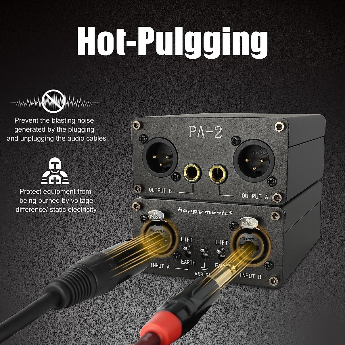 happymusic Professional Hum Eliminator XLR 1/4 inch, Dual Channel Ground Loop Isolator for Sound System, Subwoofer, Karaoke Speaker, Guitar, Keyboard, Bass