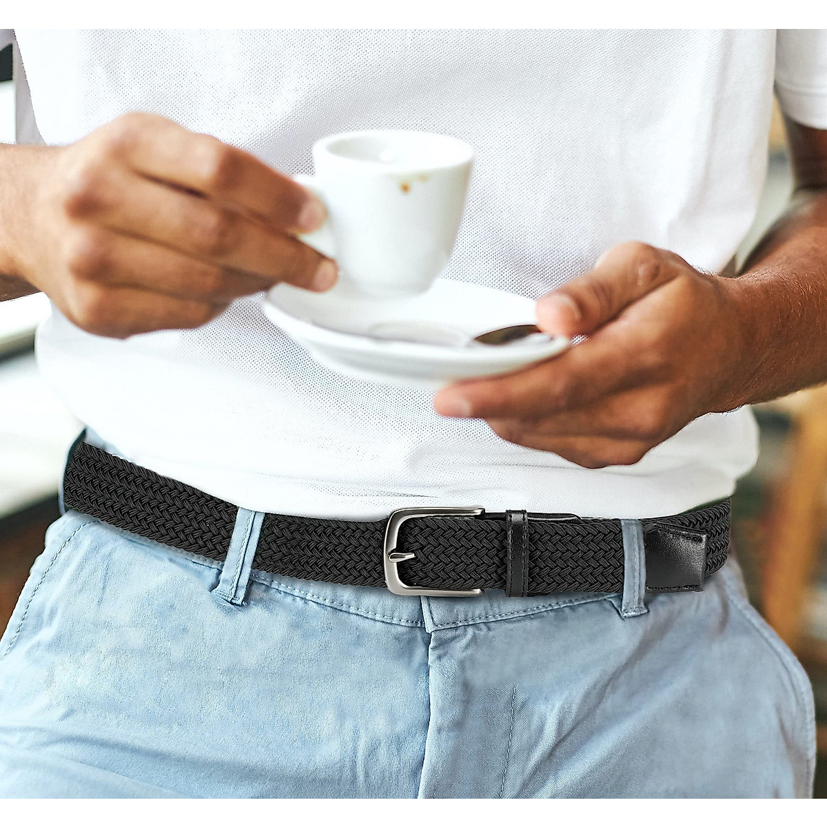 CHAOREN Mens belt - Braided Stretch Golf Belt for Men 1 3/8"- Gift for Golf Pants Casual Shorts Jeans