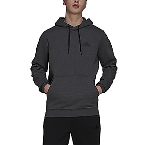adidas Men's Essentials Fleece Hoodie, Dark Grey Heather/Black, X-Large
