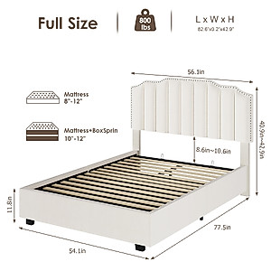 Full Size Bed Frame, Upholstered Lift Up Bed Frame with Button Tufted Headboard, Velvet Platform Bed with Solid Wooden Slats Support, No Box Spring Needed, Beige