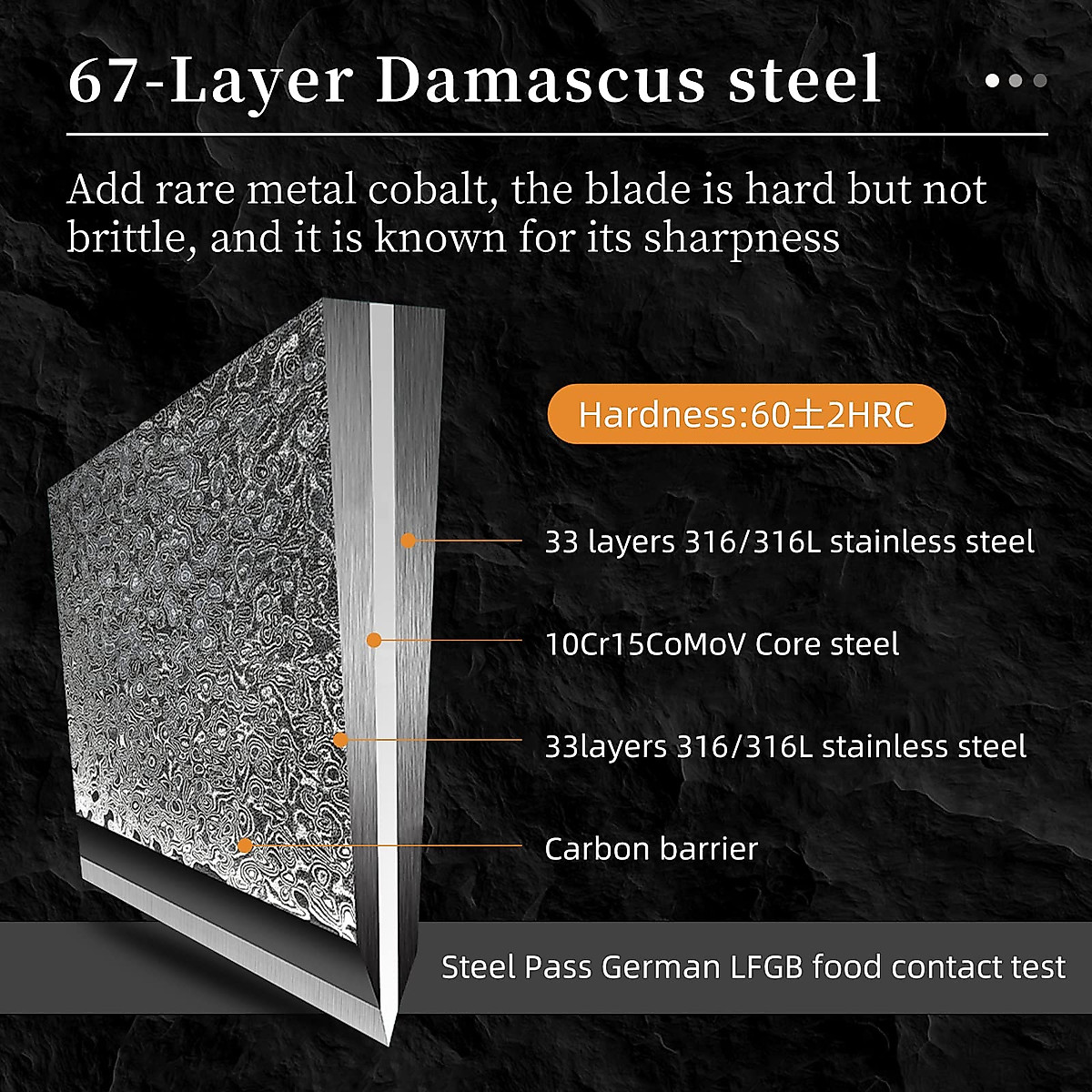 Damascus Kitchen Knife Set with Block, Razor Sharp 67-Layer VG10 Steel and Triple Rivet Handle, Included Chef/Santoku/Utility/Bread/Paring Knives, Sharpener, Kitchen Shears-Natural Wooden Block, 9Pcs