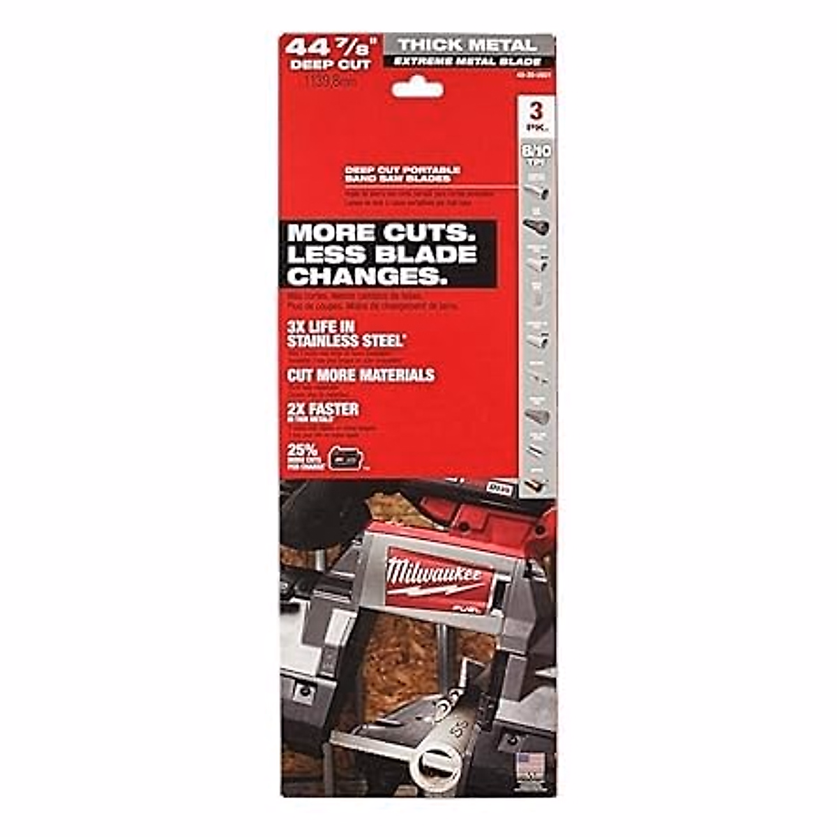 for Milwaukee 48-39-0601 44-7/8" 8/10 TPI Extreme Deep Cut Band Saw Blade - 3 PK