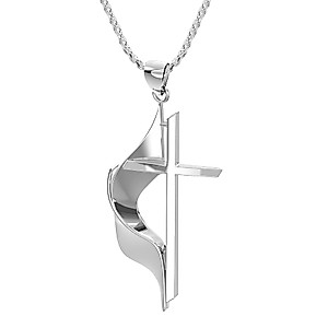 US Jewels Ladies 925 Sterling Silver Polished 30mm Methodist Cross Pendant 1.4mm Rope Chain Necklace, 18"