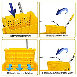 Mop Bucket with Side Press Wringer, 5.28 Gallon Mop Bucket with Wringer Combo Commercial Home Cleaning Cart