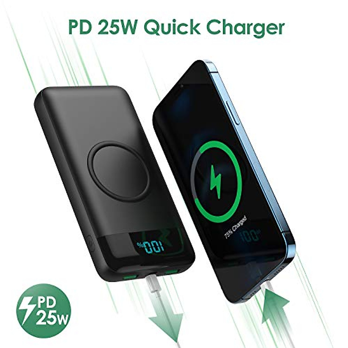 Wireless Portable Charger 30,800mAh 15W Wireless Charging 25W PD QC4.0 Fast Charging Smart LED Display USB-C Power Bank, 4 Output & 2 Input External Battery Pack Compatible with iPhone, Samsung etc