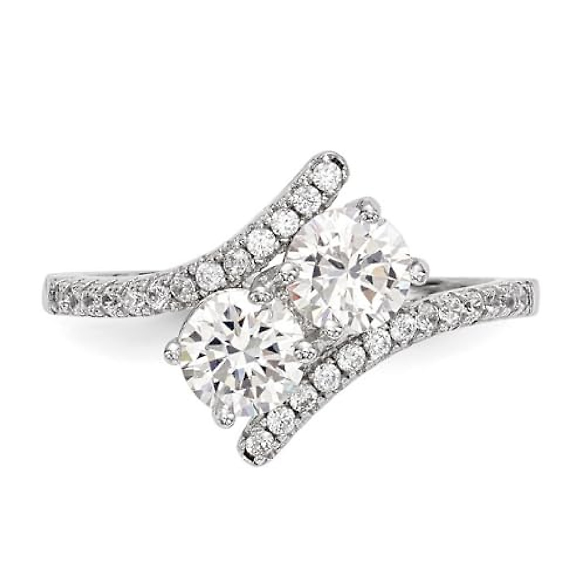 925 Sterling Silver Rhodium Plated CZ Cubic Zirconia Simulated Diamond Two Stone Polished Bypass Ring Size 8 Jewelry for Women