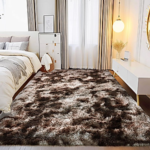 Isdook Shaggy Rugs Fluffy Rug, Plush Area Rugs for Living Room Nursery Home Decor, Tie-Dyed Brown Anti-Skid Rectangular Fuzzy Rug 4x6 Feet
