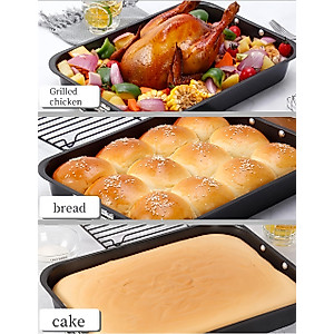 Roasting Pan with Rack and Handles-15" Heavy Duty Carbon Steel Roaster Pan for Oven - Turkey Chicken Meat & Vegetables,Toaster Oven Tray Pans with cooling rack,Baking Sheet with Rack Dishwasher Safe