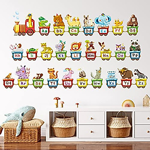 DECOWALL BA-2006 Animal Alphabet Train Kids Wall Stickers ABC Decals Peel and Stick Removable Wall Stickers for Kids Nursery Bedroom Living Room d?cor Jungle Education