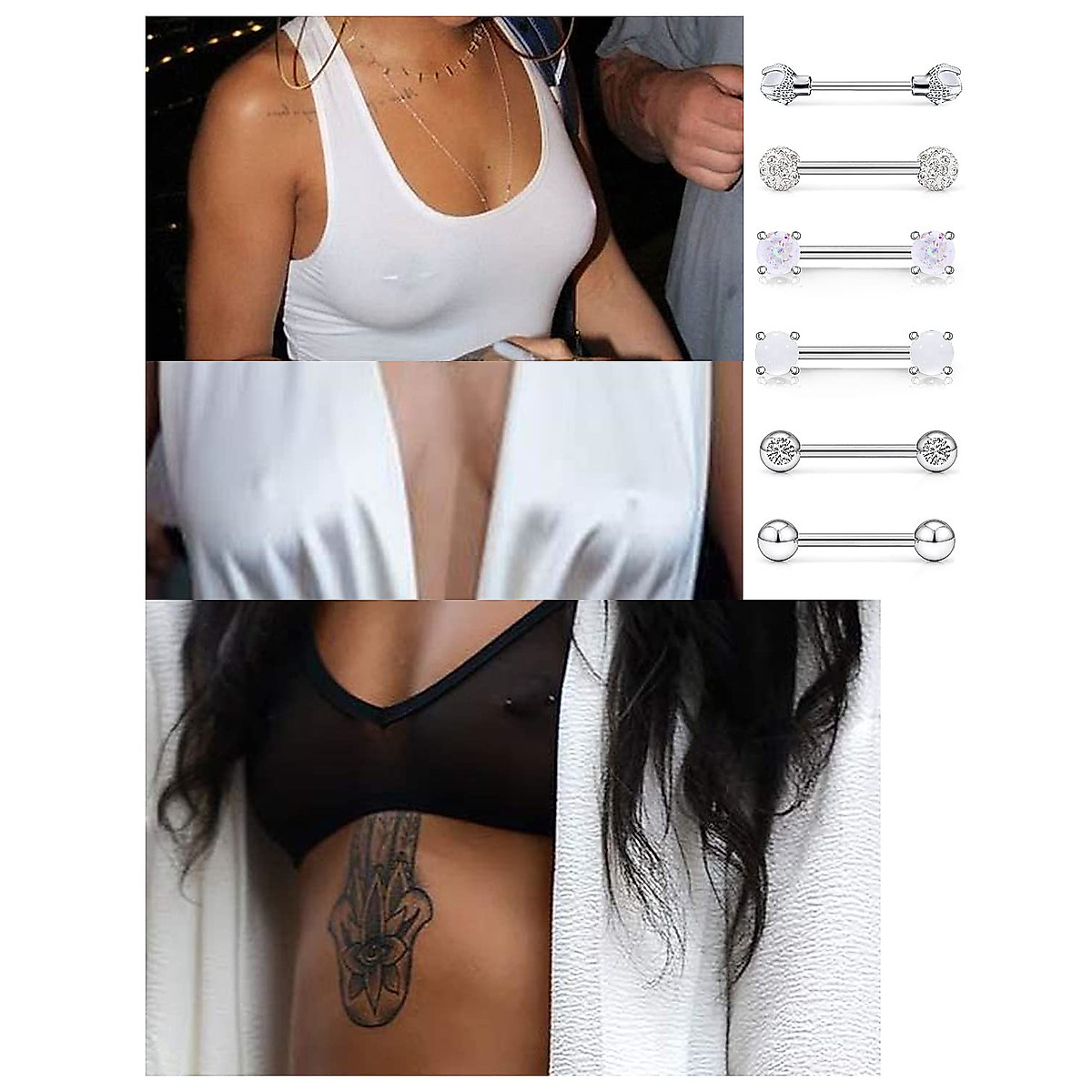 Vsnnsns 16G Nipple Rings for Women Stainless Steel Dragon Claw Nipple Rings Nipple Piercing Jewelry CZ Nipple Rings Surgical Steel Nipple Jewelry Barbell Body Piercing Jewelry Silver 6 Pairs