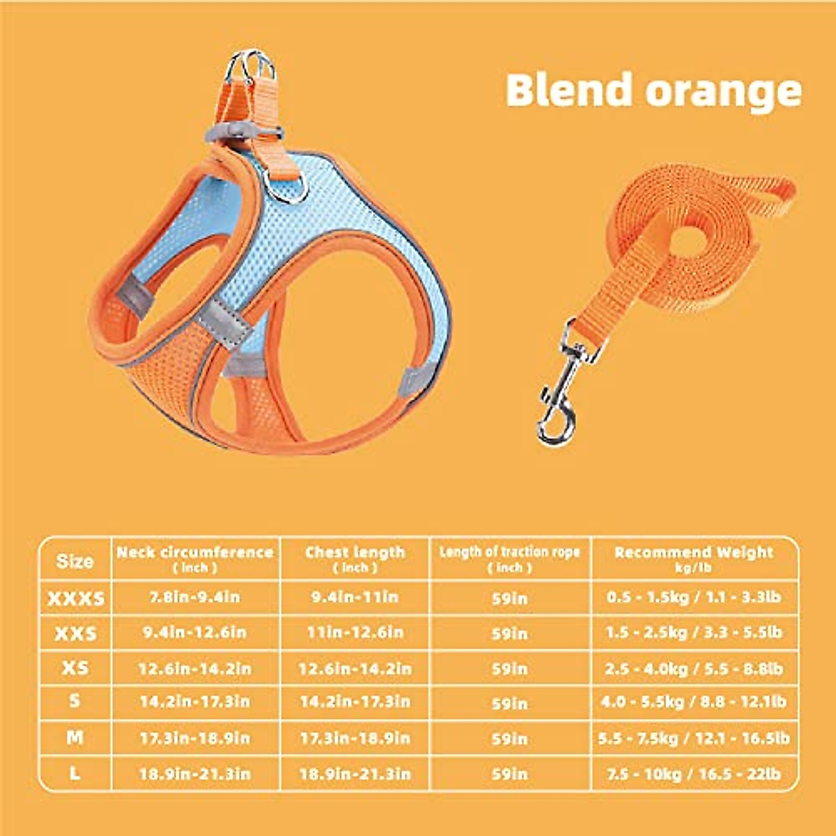 Richcatty 2.0 Step in Air Dog Harness with 59“ Pet Leash for Dogs&Cats-Super Breathable Stable and Lightweight No Feeling Design More Comfortable (Blend Orange, S(Pet Weight 8.8-12.1Lb))