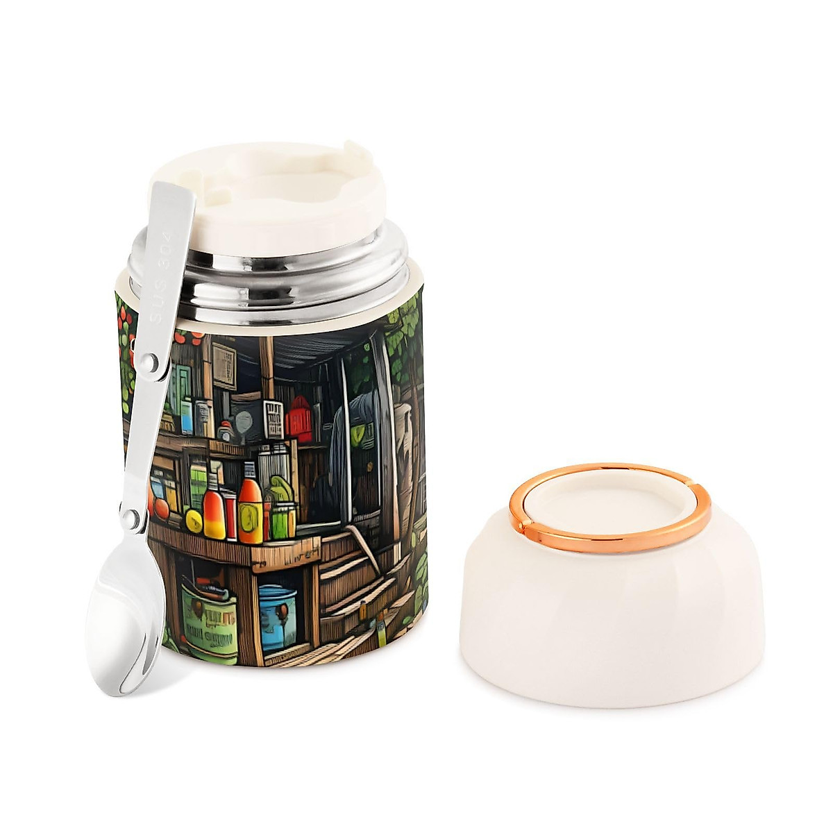 JUNZAN House Green Kids Womens Lunch Insulated Jar with Spoon 17oz/500ml Container To Keep Food Hot Stainless Steel Vacuum Food Warmer Food Storage for Keep Food Warm