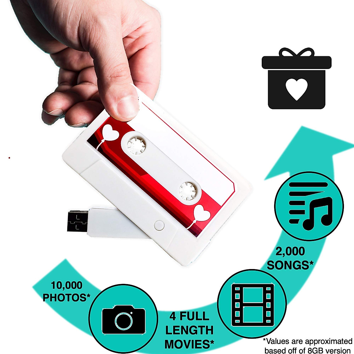 The Original MASHTAPE--Heart Balloon Design for Loved One, 8GB USB Cassette Flash Drive